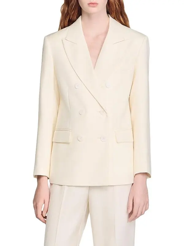 Sandro Double Breasted Suit Jacket - Ecru