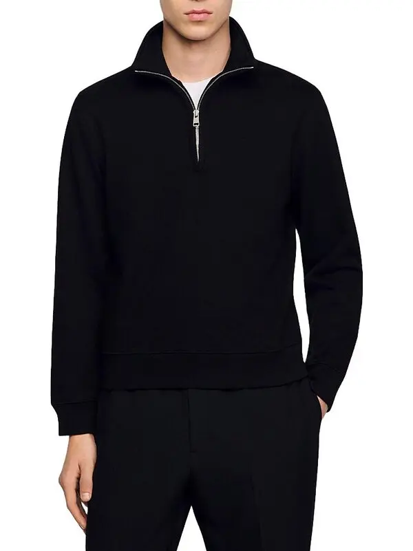 Sandro Half-zip Cotton Sweater - Black