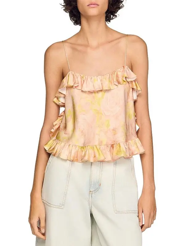 Sandro Flower Print Crop Top - Pink / Green