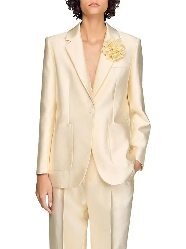 Sandro Satin Jacket With Flower Detail - Cream