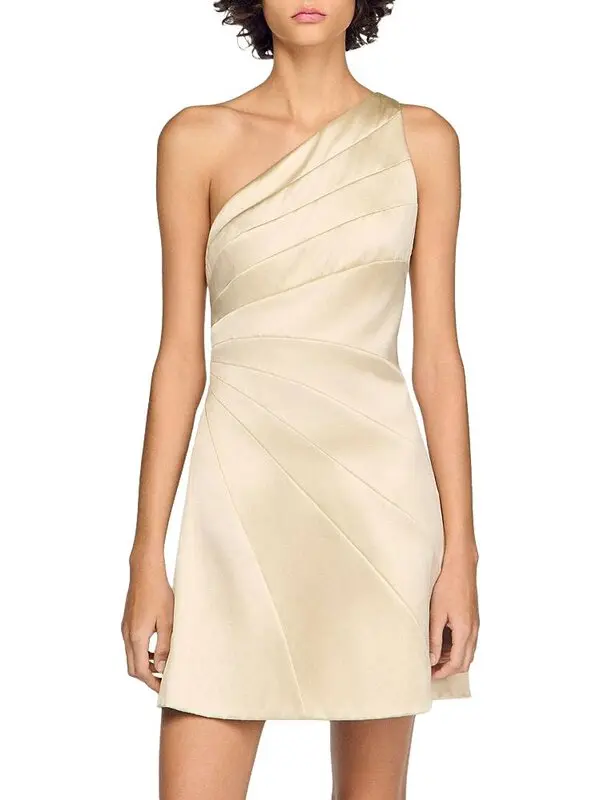 Sandro Short Cutaway Satin Effect Dress - Latte
