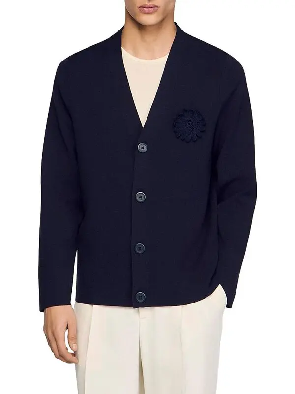 Sandro Crochet Flower Cardigan Sweater - Navy Blue