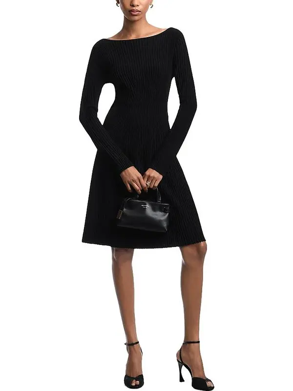 Emporio Armani Rib Knit Flared Dress - Black