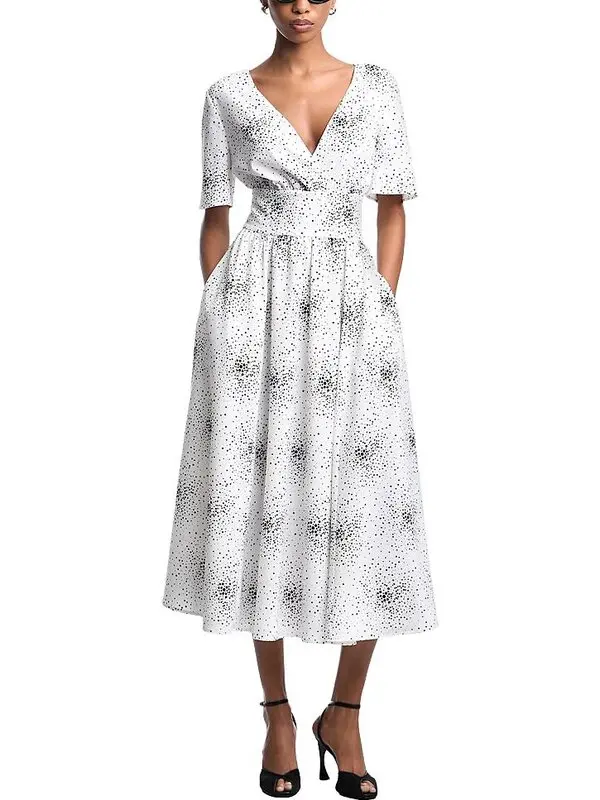 Emporio Armani Dot Cluster Short Sleeve Midi Dress - White/black Polka Dot
