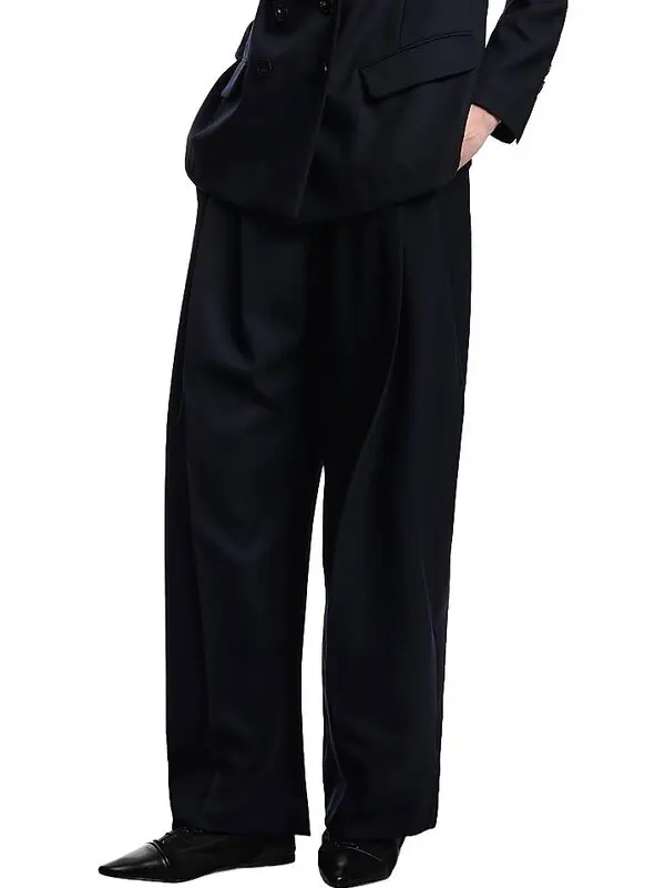 Emporio Armani Wool Pleated Trousers - Solid Blue