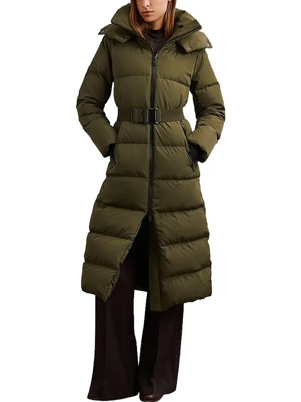 REISS Colette Longline Puffer Coat - Khaki