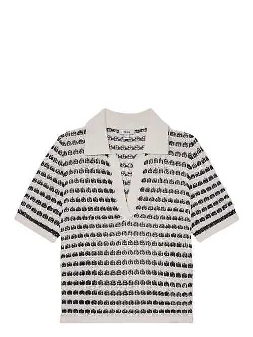 REISS Gemma Textured Stripe Cotton-knit Polo - White Navy