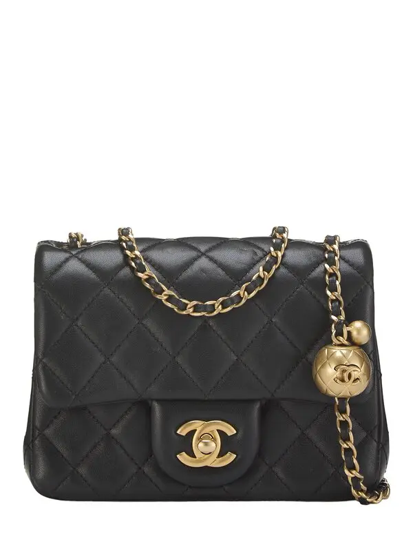 Chanel Quilted Lambskin Pearl Crush Chain Square Flap - Black
