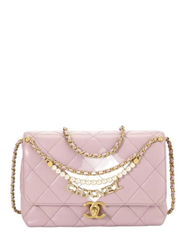 Chanel Calfskin Pearl Logo Half Flap Bag - Pink