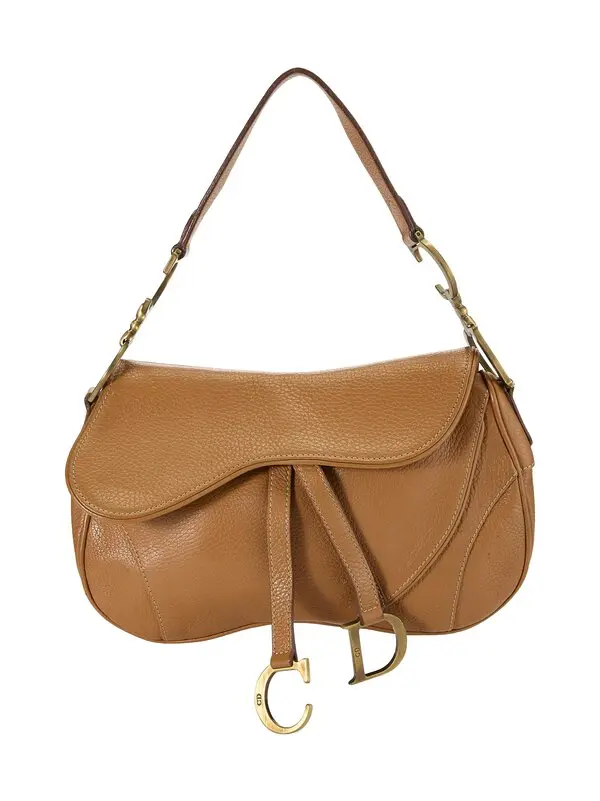 Dior Leather Double Saddle Bag - Brown