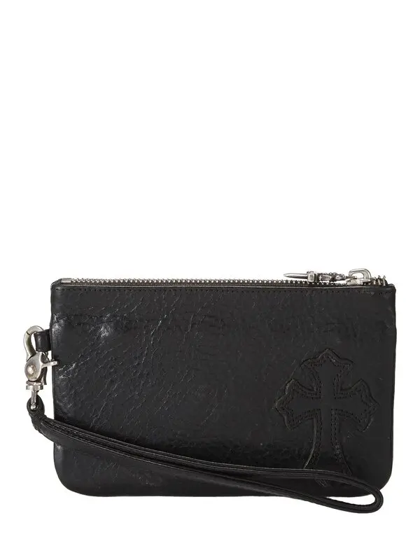 Chrome Hearts Leather Cross Appliqué Wristlet - Black