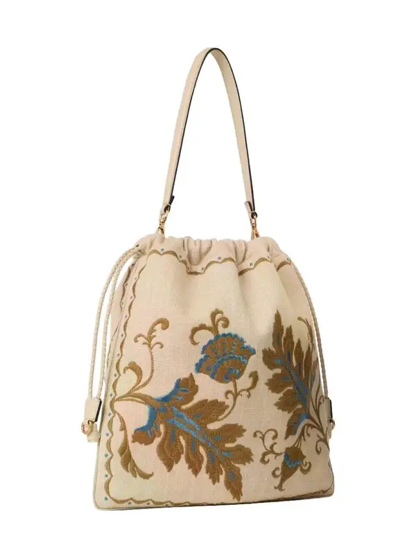 Etro Kalispera Embroidery Drawstring Shoulder Bag - Neutrals