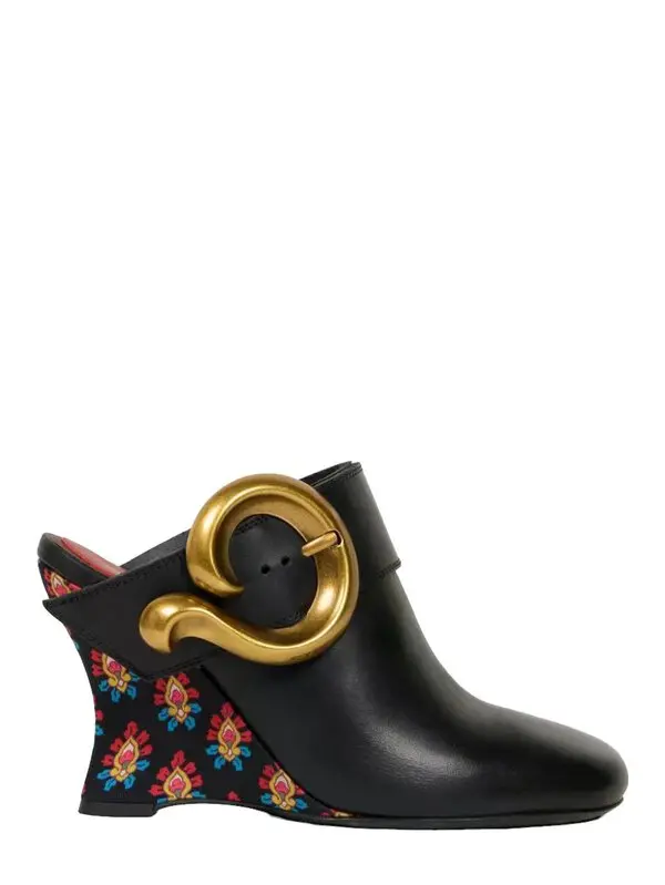 Etro Paisley Buckle Wedge Mules - Black