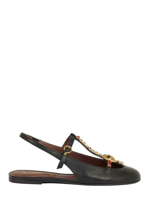 Etro Rhinestone Embellished Leather Slingback Sandals - Black