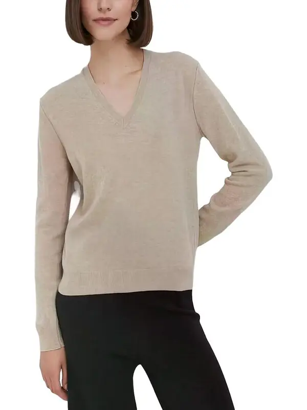 BENETTON V-neck Long Sleeve Sweater - Neutrals