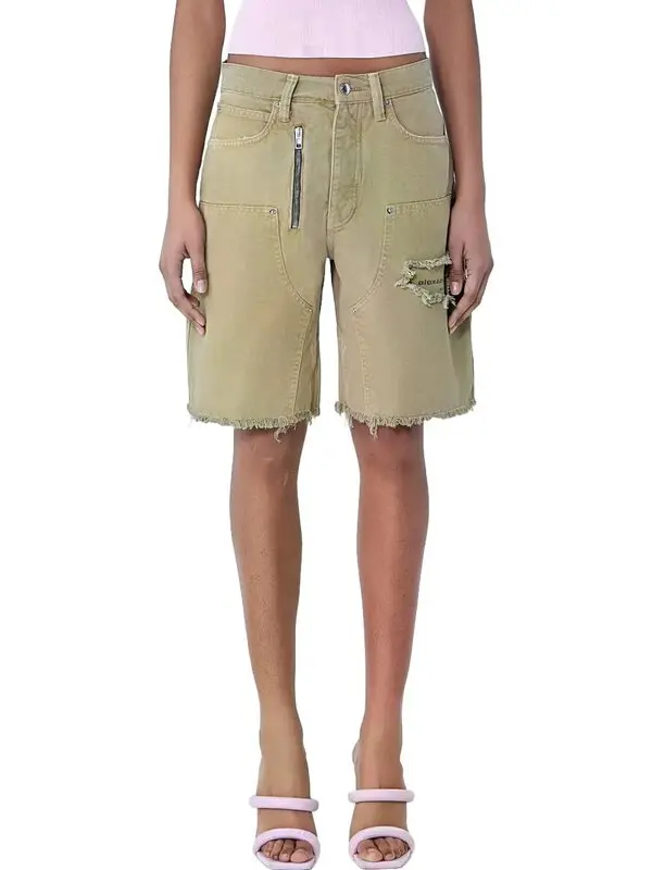 Alexander Wang Zip-detail Distressed Cotton Carpenter Shorts - Neutrals