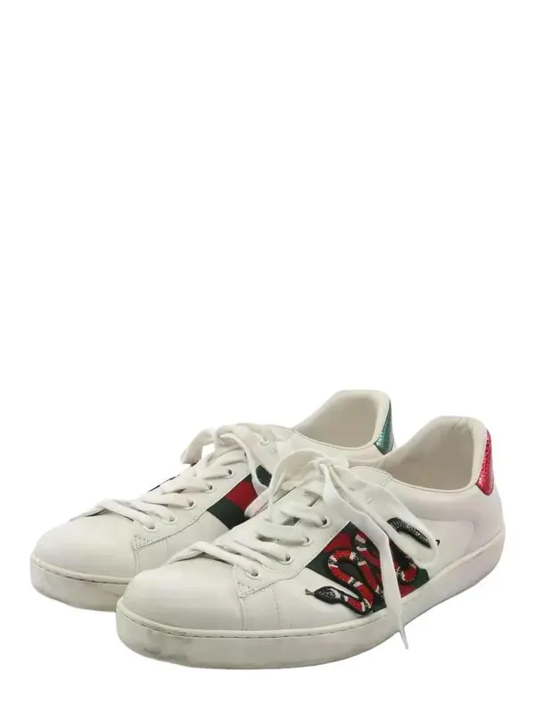 Gucci 2000s Snake-embroidered Leather Sneakers - White