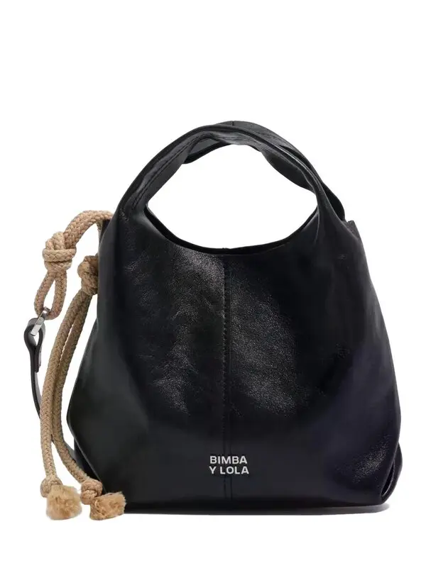 Bimba Y Lola Knot Drawstring Leather Bucket Bag - Black