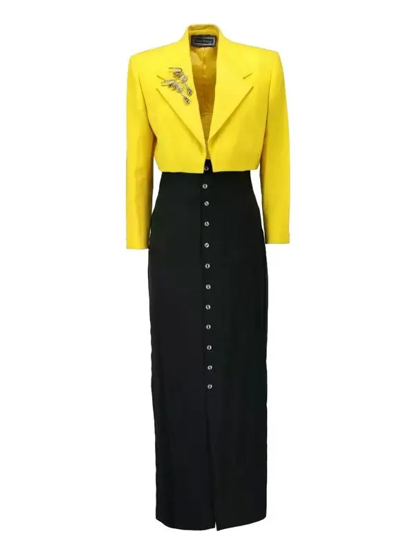 Versace 1987-1988 Color Block Skirt And Blazer - Black