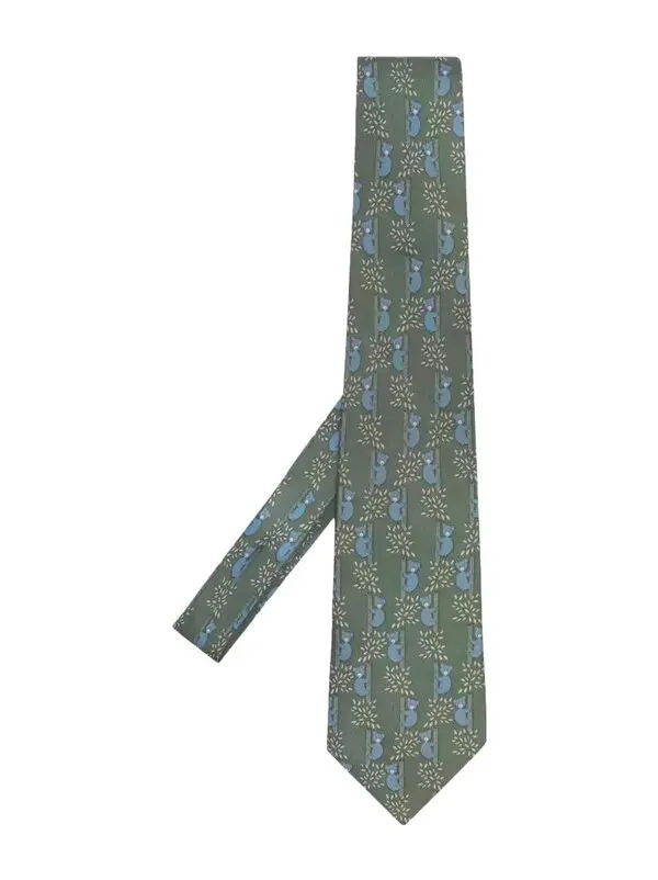 Hermès Koala-pattern Tie - Green