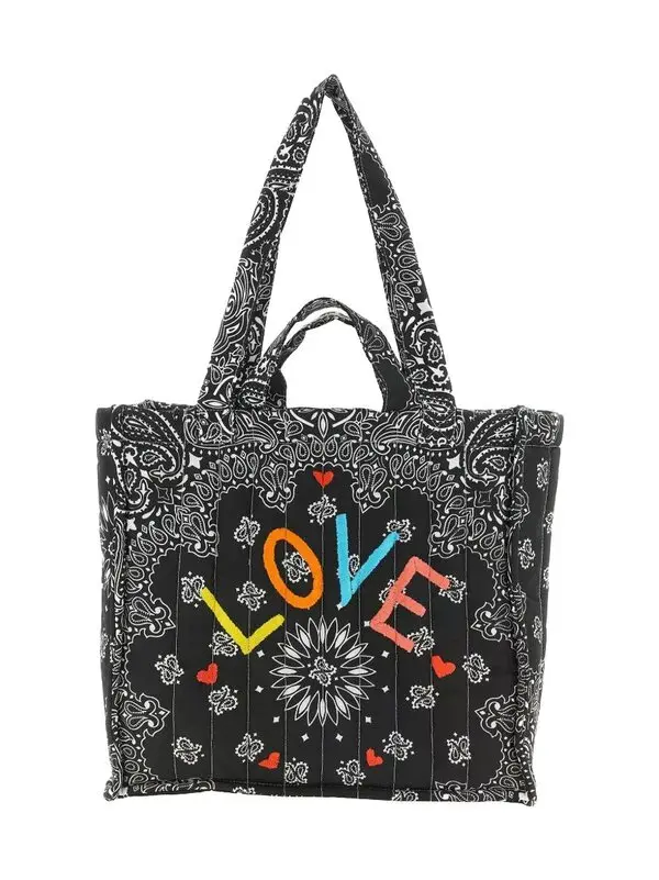 CALL IT BY YOUR NAME Quilted Bandana Print Tote Bag - Black