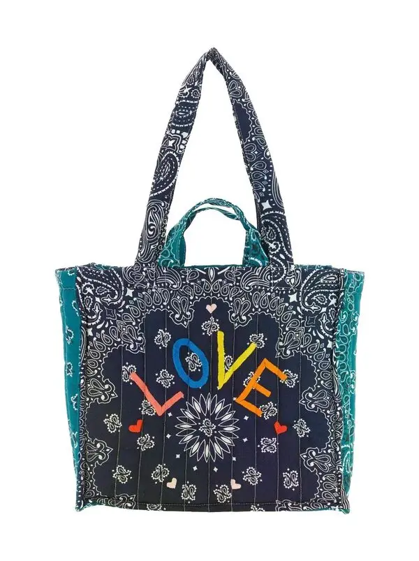 CALL IT BY YOUR NAME Quilted Padded Bandana Print Tote Bag - Blue