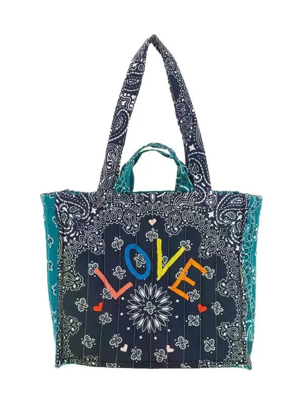 CALL IT BY YOUR NAME Quilted Padded Bandana Print Tote Bag - Blue