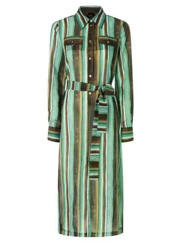 Pinko Striped Belted Shirt Midi Dress - Green