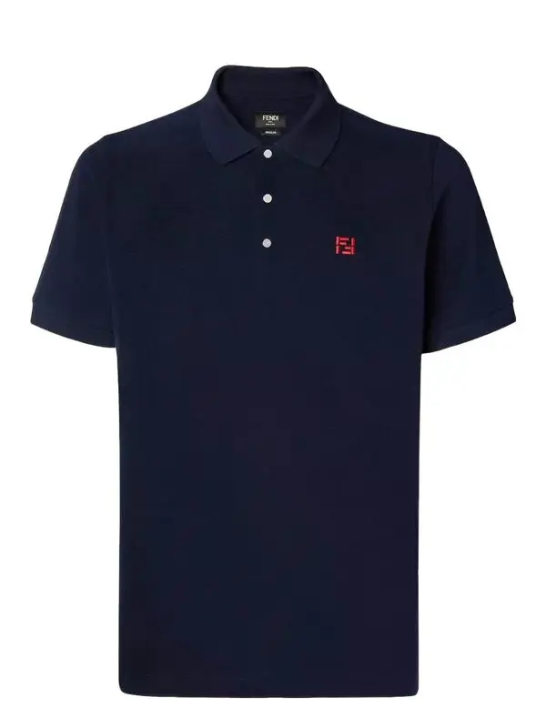 Fendi Ff-embroidered Polo Shirt - Blue