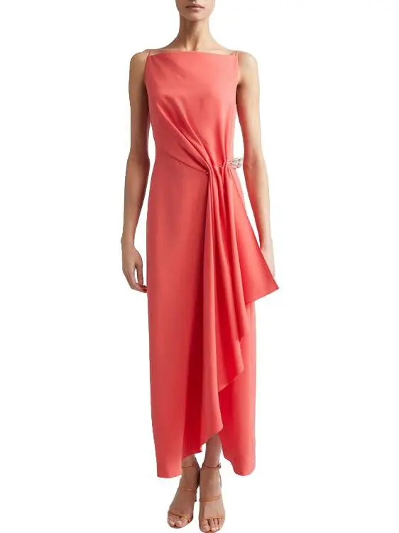 Lela Rose Stretch Crepe Pin Detail Draped Dress - Watermelon