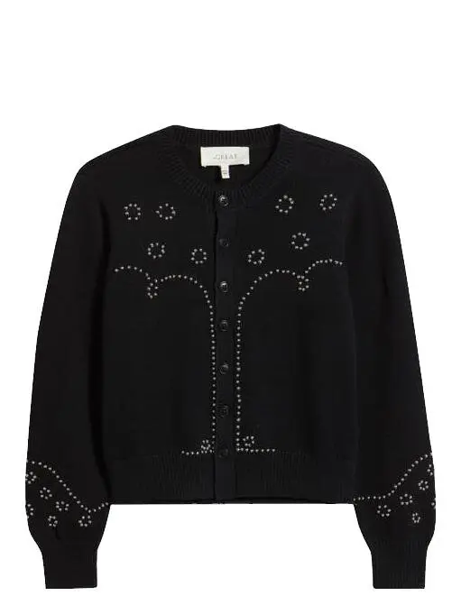 The Great. Studded Cotton Cardigan - Black