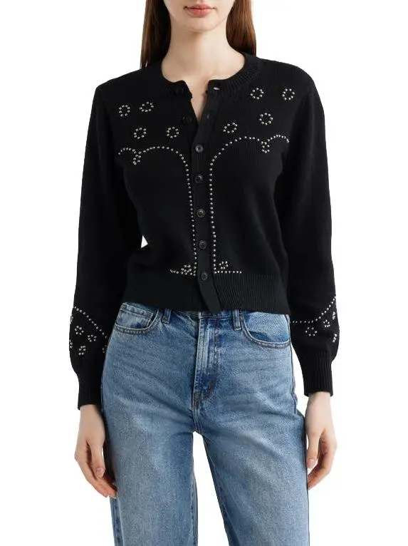 The Great. Studded Cotton Cardigan - Black