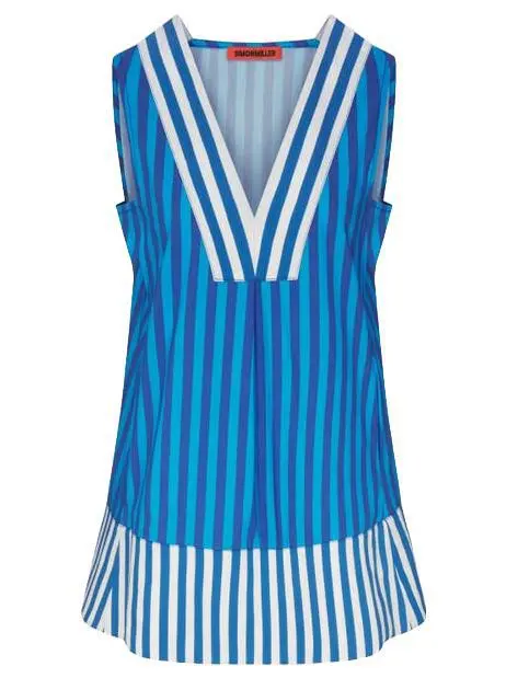 SIMONMILLER Mar Poplin Mini Dress - Tonal Blue Combo