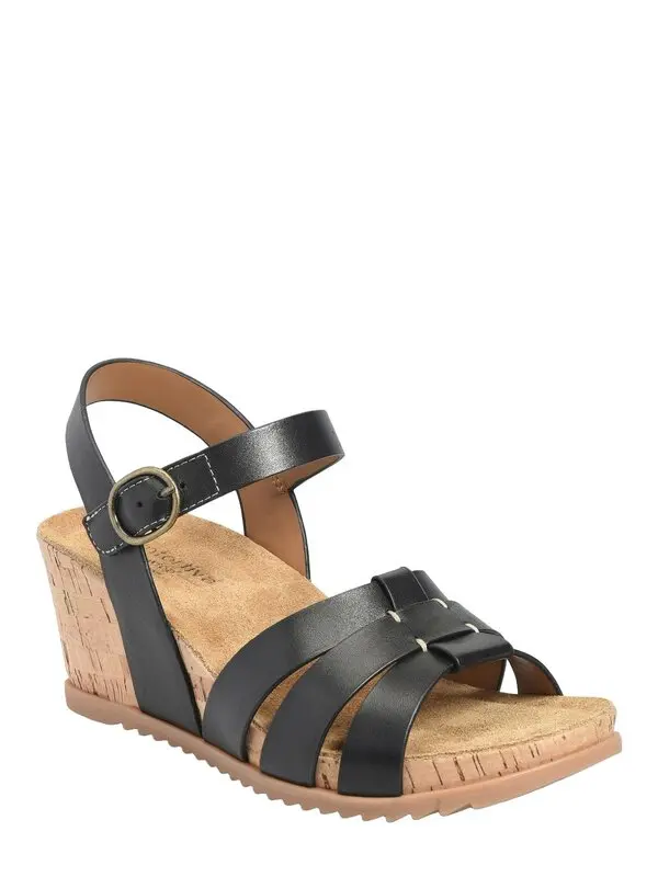 COMFORTIVA Taralyn Wedge Sandal - Black/black