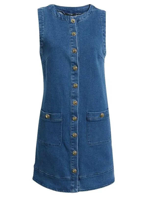 FLYING TOMATO Button-up Denim Mini Shift Dress - Medium Indigo