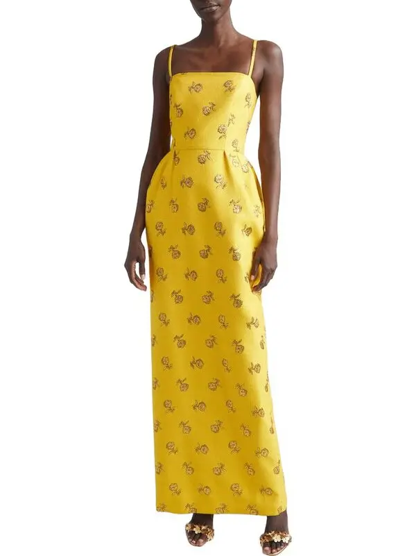 Carolina Herrera Carnation Jacquard Bell Gown - Saffron Multi