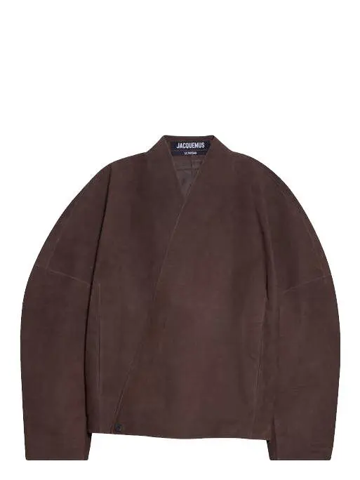 Jacquemus The Berger Wrapped Suede Jacket - Dark Brown