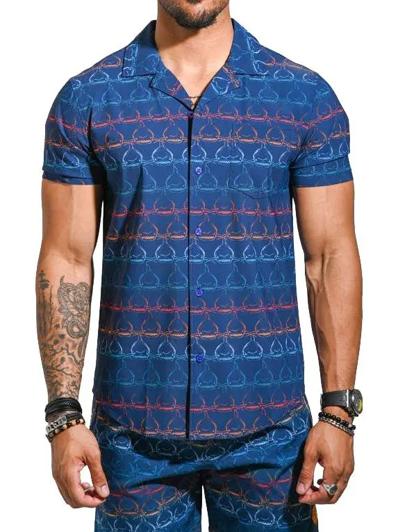 MACEOO Beachsharkwave Cotton Camp Shirt - Blue