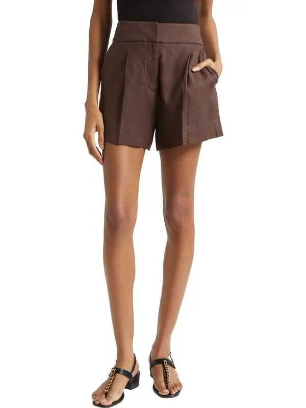 Veronica Beard Haina Linen Blend Tailored Shorts - Dark Mocha