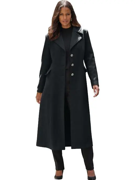 Roaman's Long Tailored Wool Blend Overcoat - Black