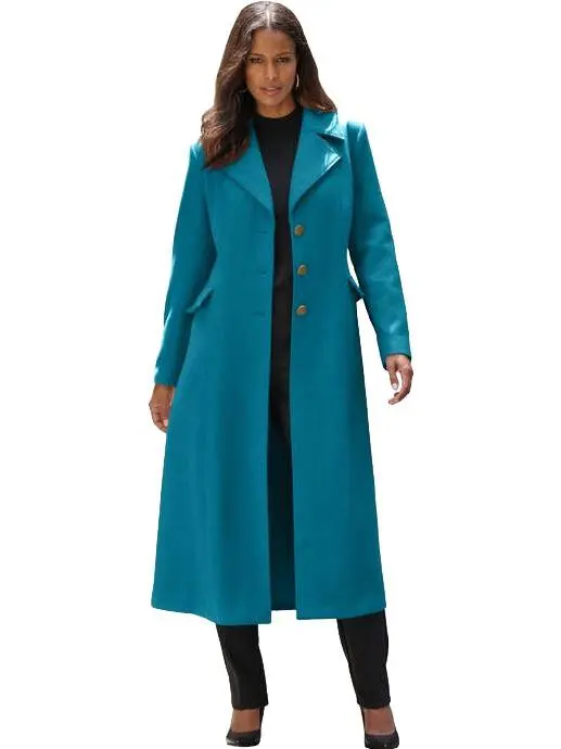 Roaman's Long Tailored Wool Blend Overcoat - Deep Teal