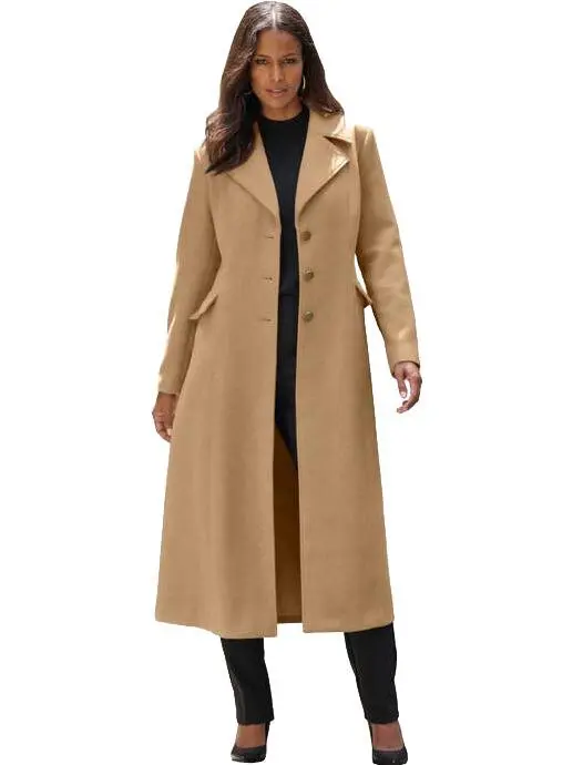 Roaman's Long Tailored Wool Blend Overcoat - Soft Camel