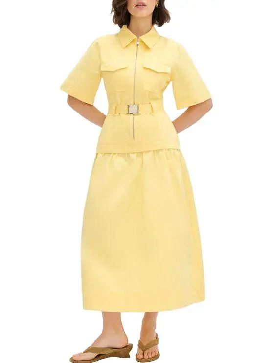 ALIGNE Organic Cotton Midi Shirt Dress - Yellow