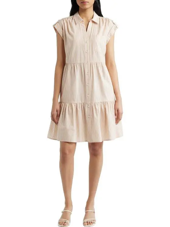 Eliza J Cap Sleeve Tiered Shirtdress - Natural