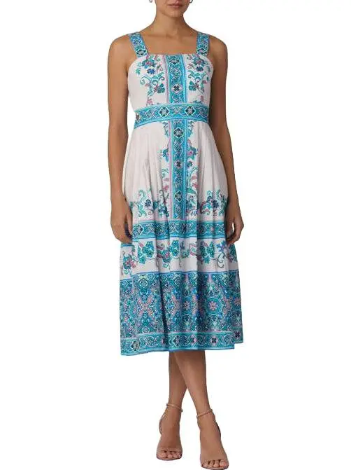 Shoshanna Warwick Tile Print Almma Midi Dress - Sky Blue Multi