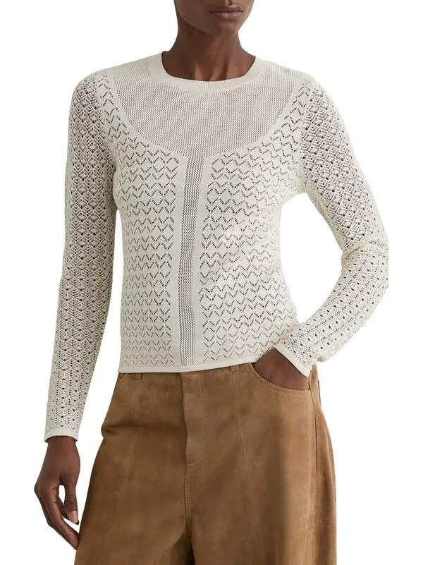 REISS Bella Pointelle Sweater - Ivory