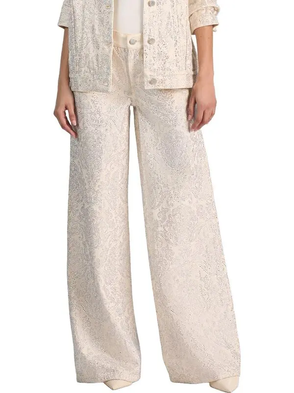Alice + Olivia Stud Embellished Wide Leg Jeans - Off White/multi
