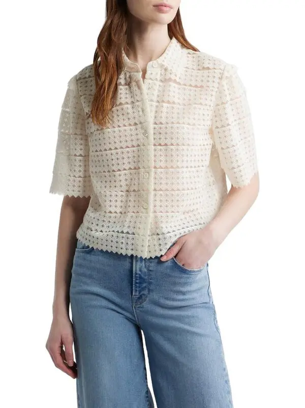 FRAME The Lattice Crochet Button-up Top - Cream