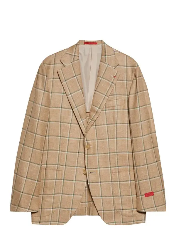Isaia Windowpane Check Wool Sport Coat - Light Beig 310