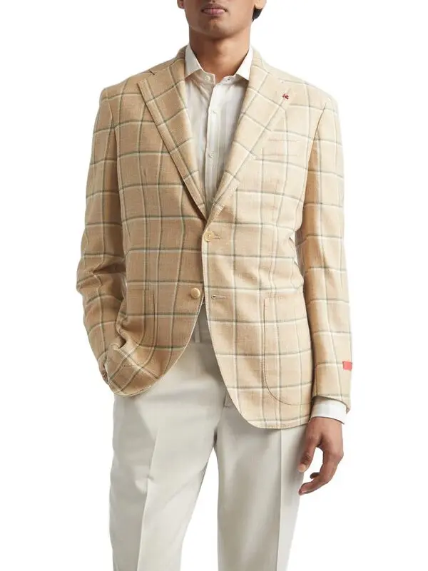 Isaia Windowpane Check Wool Sport Coat - Light Beige
